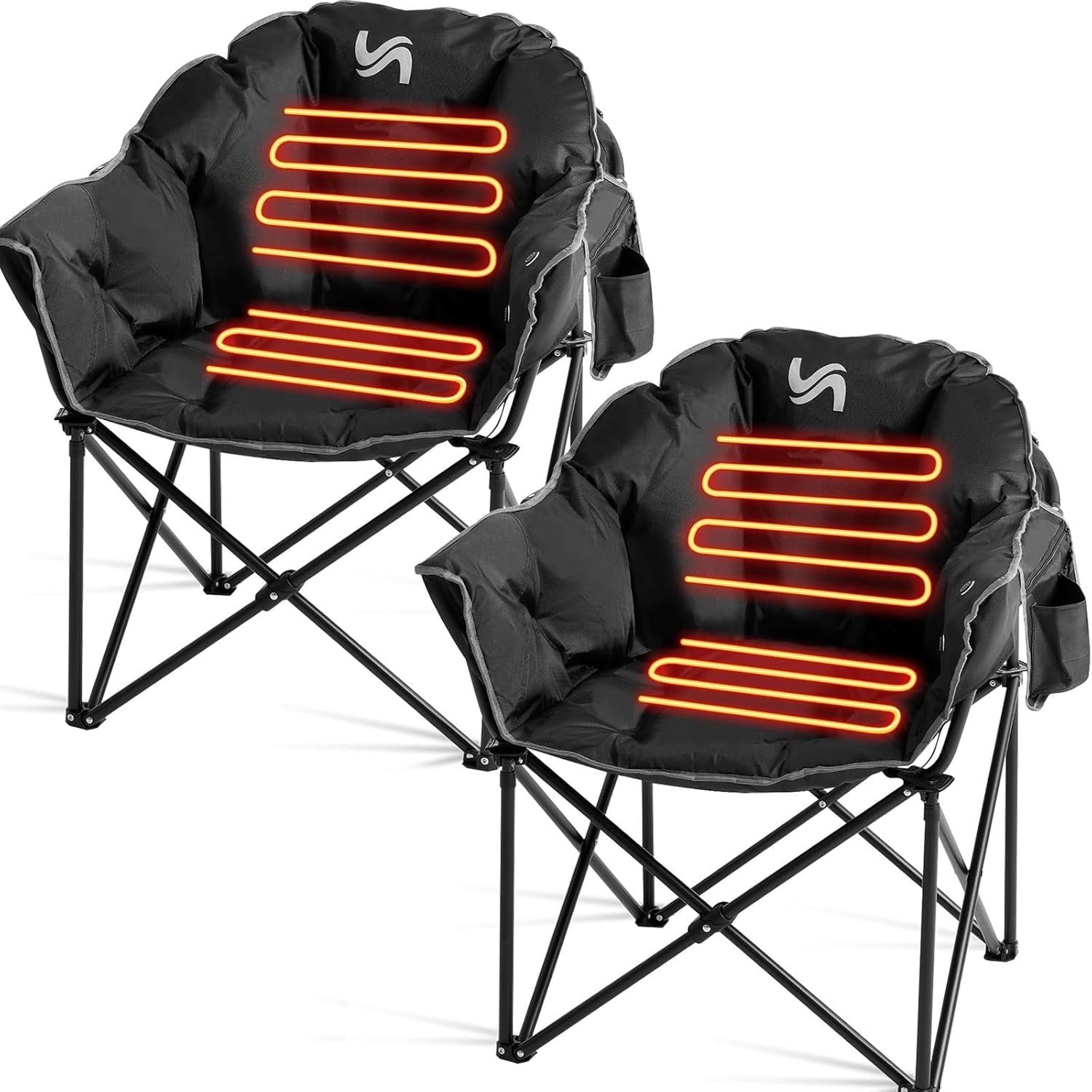 2 Pack Oversized Heated Camping Chair, 3 Heating Levels Soft Padded ...