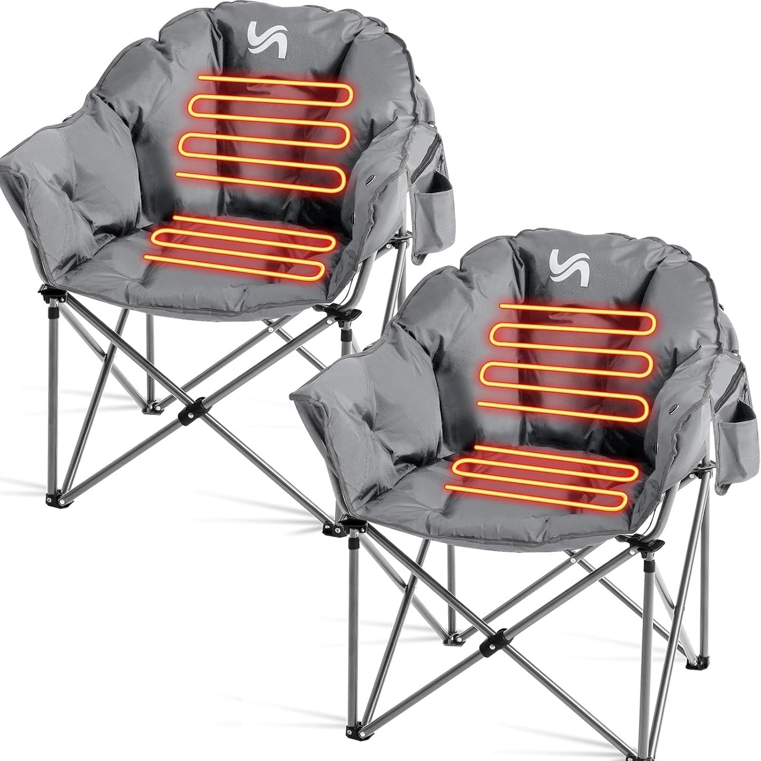 2 Pack Oversized Heated Camping Chair, 3 Heating Levels Soft Padded ...