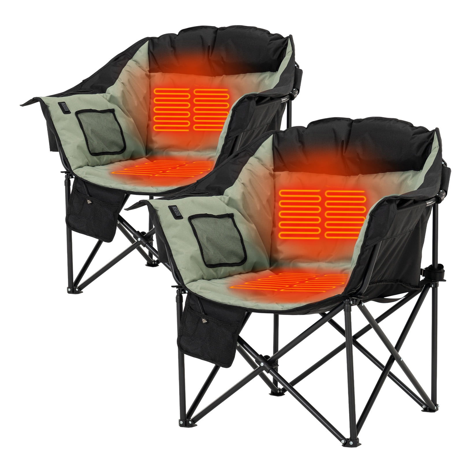 2 Pack Oversized Heated Camping Chair with Cooler Bag, 3 Heating Levels ...