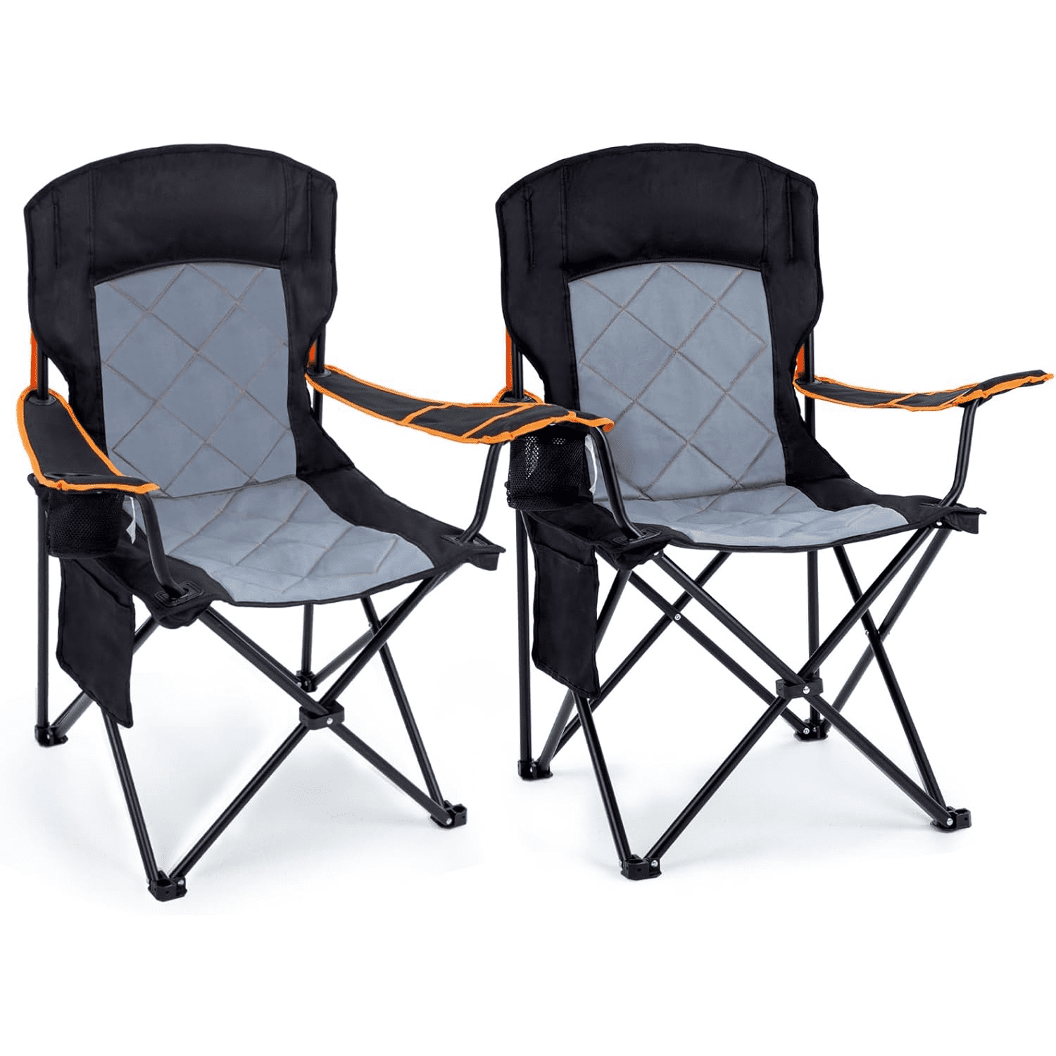 2 Pack Oversized Padded Camping Chair, 350LB Heavy Duty Quad Fold Chair ...