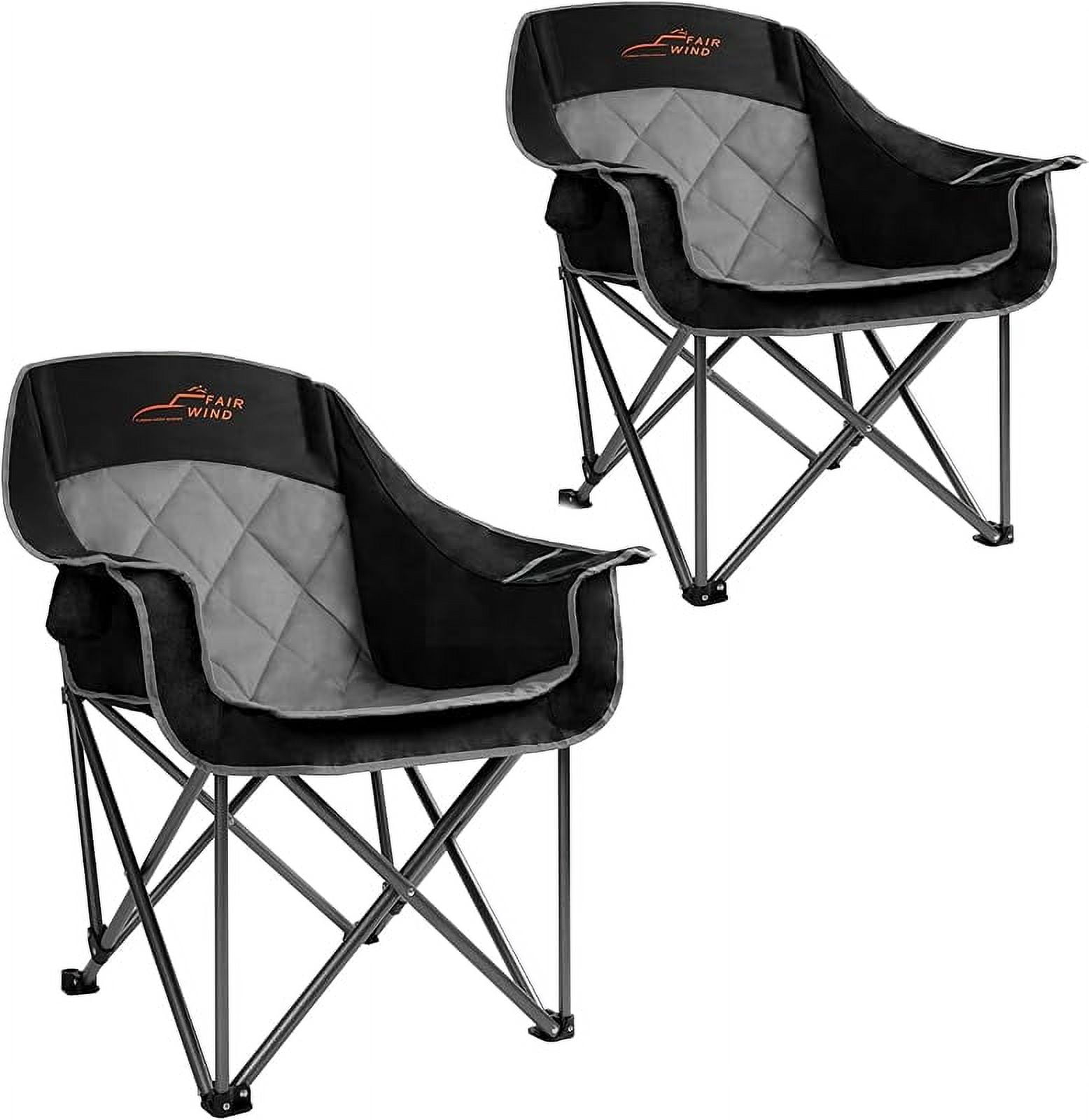 2 Pack Oversized Padded Camping Chair Heavy Duty Quad Fold Arm Chair ...