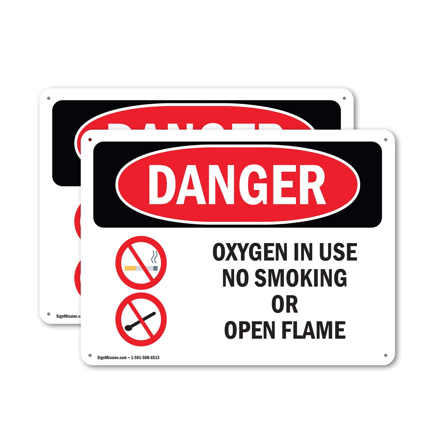 (2 Pack) Oxygen In Use No Smoking Or Open Flame OSHA Danger Sign 10 ...