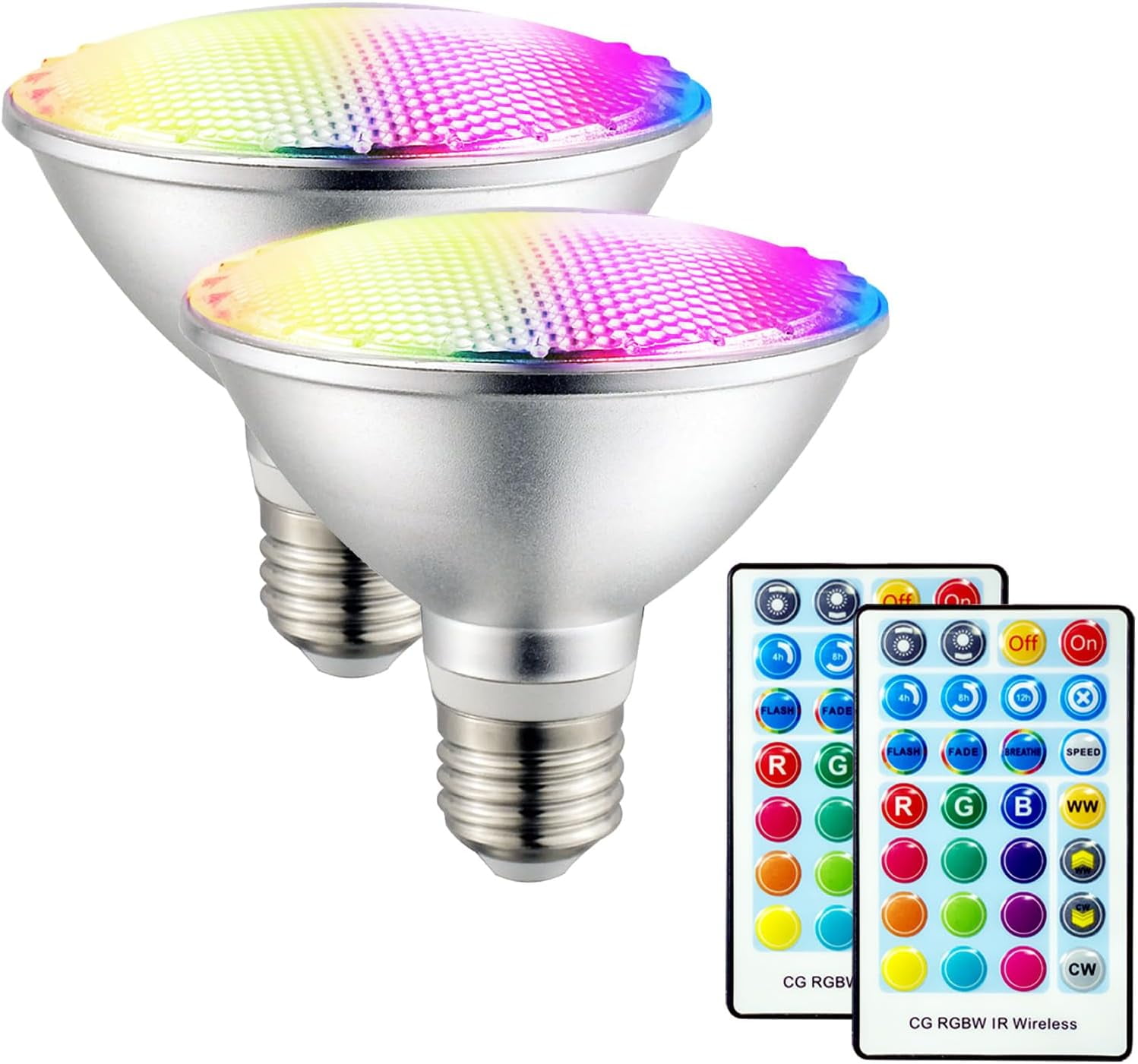 2 Pack PAR30S RGBWCT LED Bulbs RGB+Warm+Cool White (2700K-6500K)+Timing ...