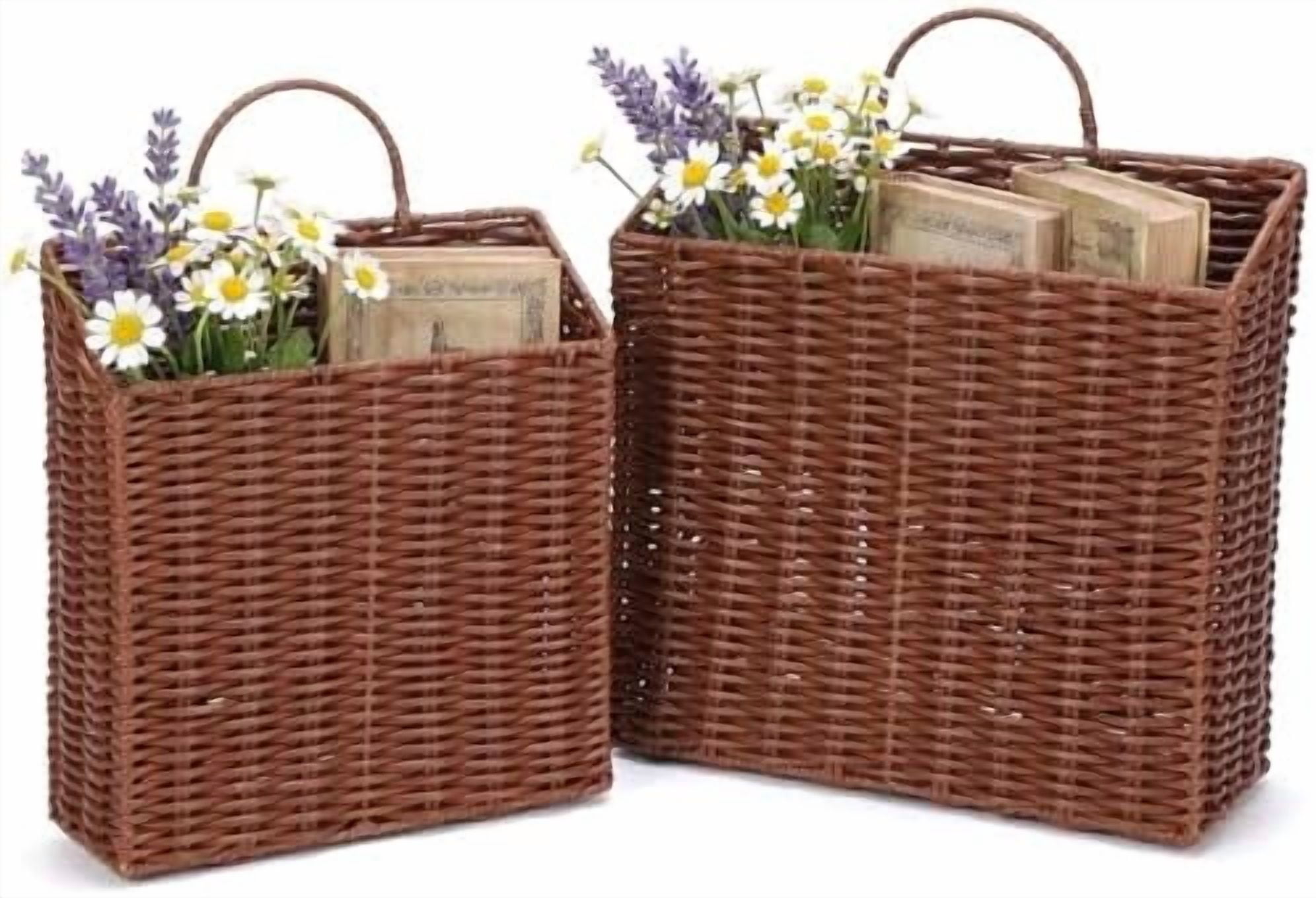 2 Pack PE Rattan Hanging Wall Basket Wicker Hanging Basket for Front ...