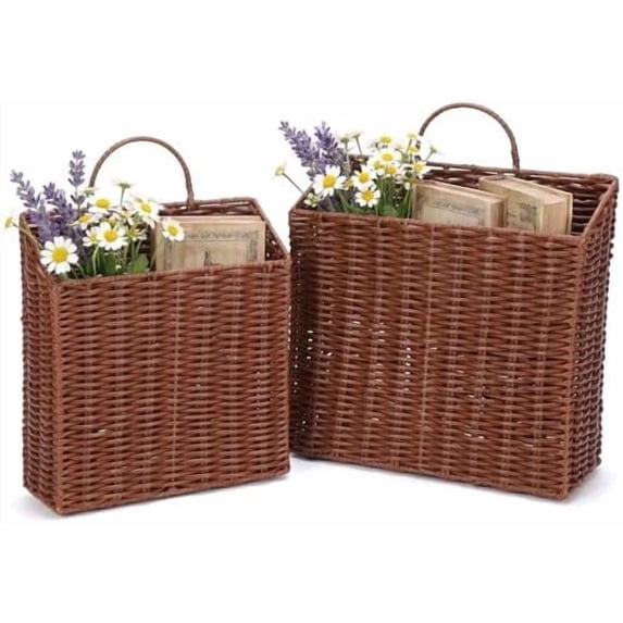 2 Pack PE Rattan Hanging Wall Basket Wicker Hanging Basket for Front ...