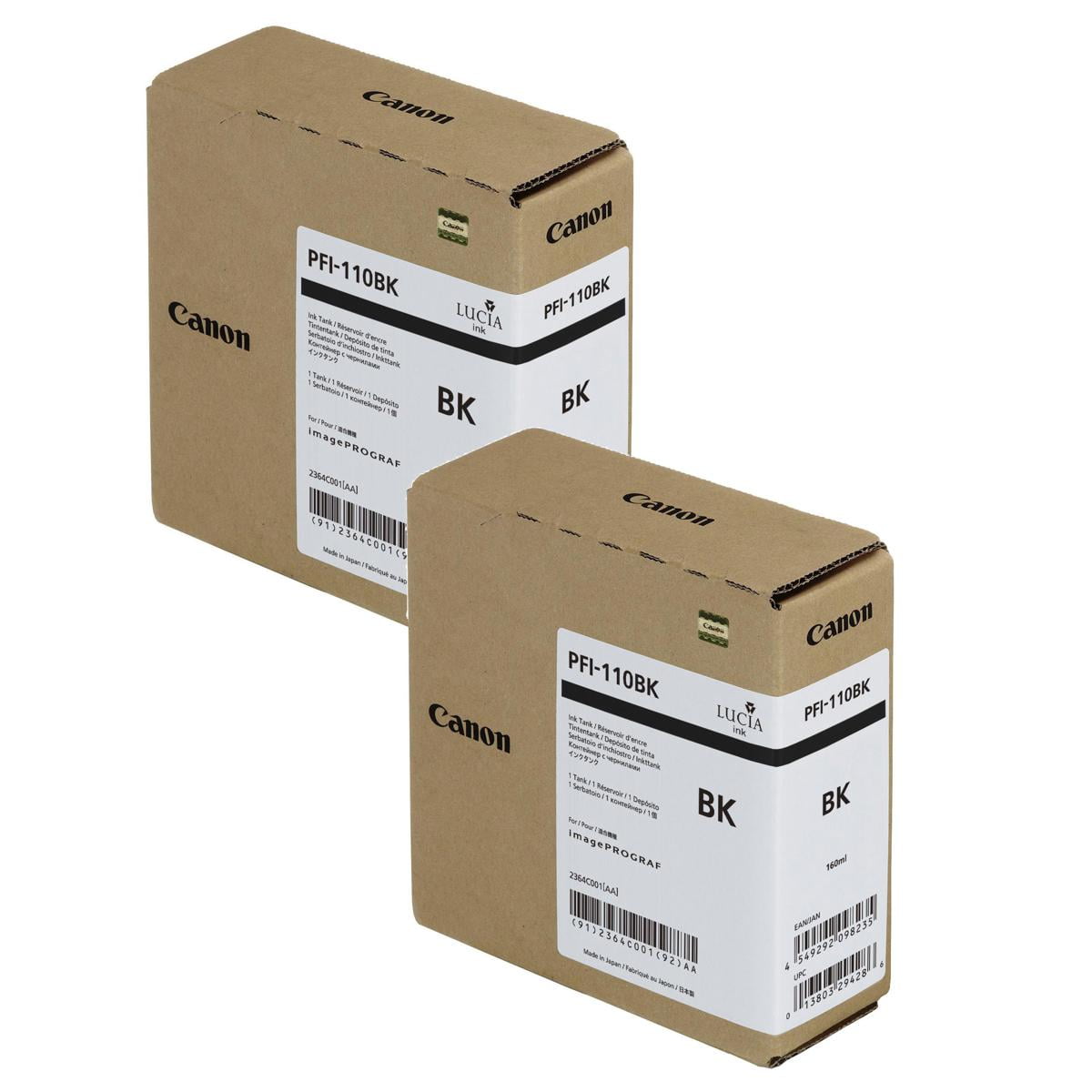 2 Pack PFI-110 160ml Black Pigment Ink Tank for imagePROGRAF TX-2000 ...