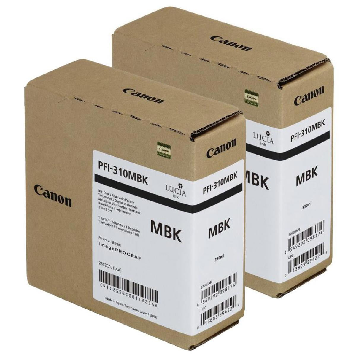 Canon 2 Pack PFI-310 330ml Matte Black Pigment Ink Tank for ...