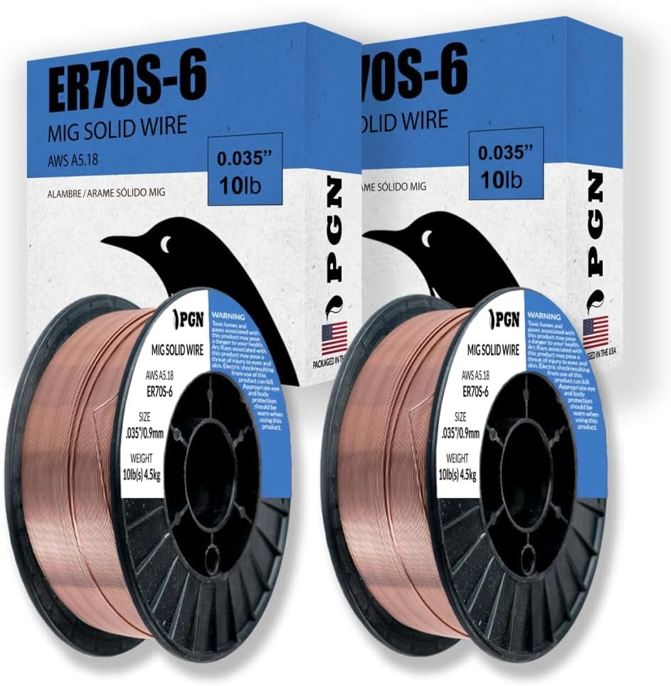 (2 Pack) PGN Solid MIG Welding Wire - ER70S-6 .035 Inch, 10 Pound Spool - Mild Steel MIG Wire ...