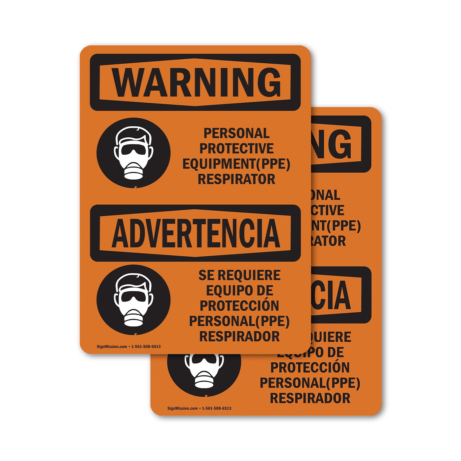 (2 Pack) PPE Respirator Bilingual OSHA Warning Sign 10 Inch X 14 Inch ...