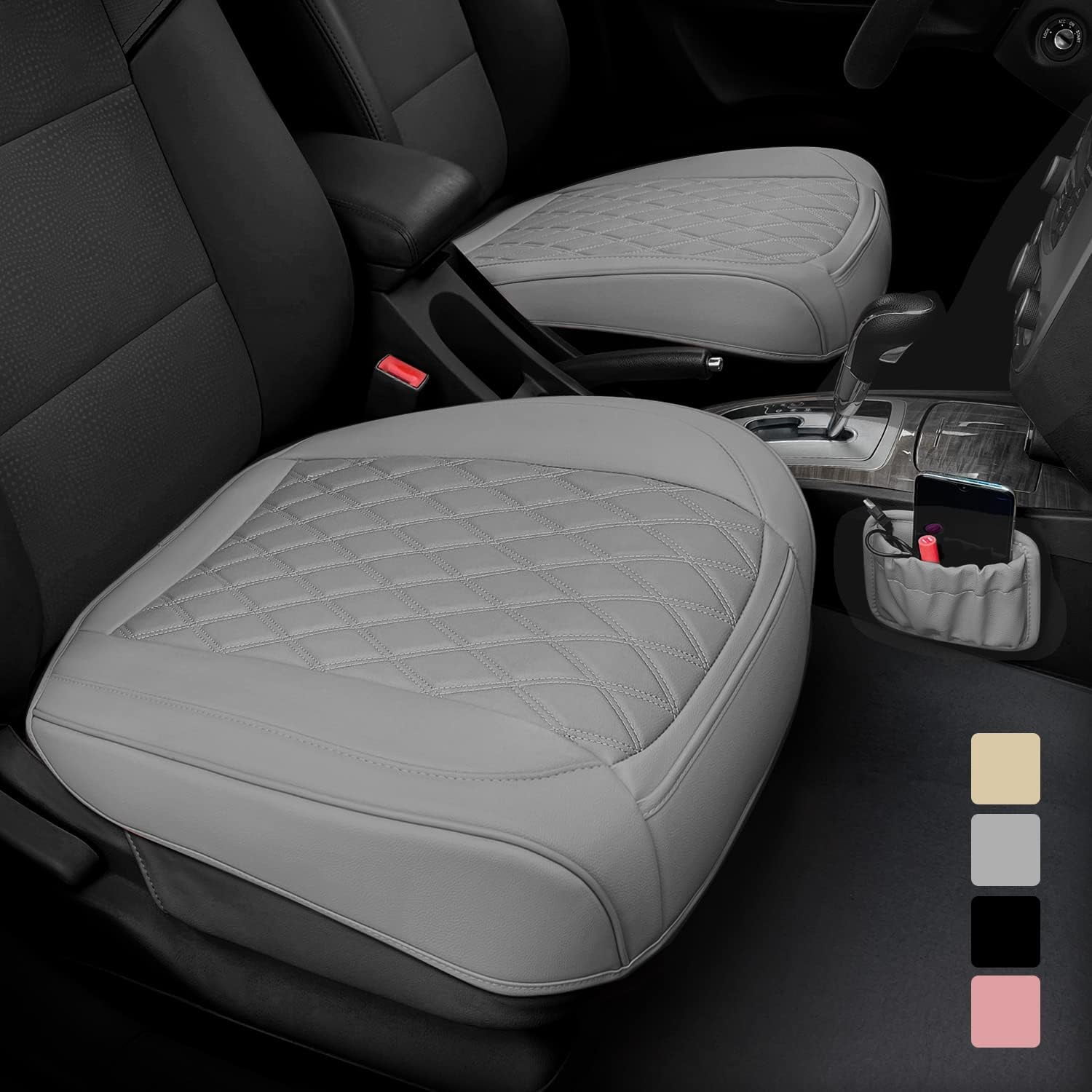 2 Pack PU Leather Front Car Seat Cover Bottom Car Seat, Anti-Slip and ...