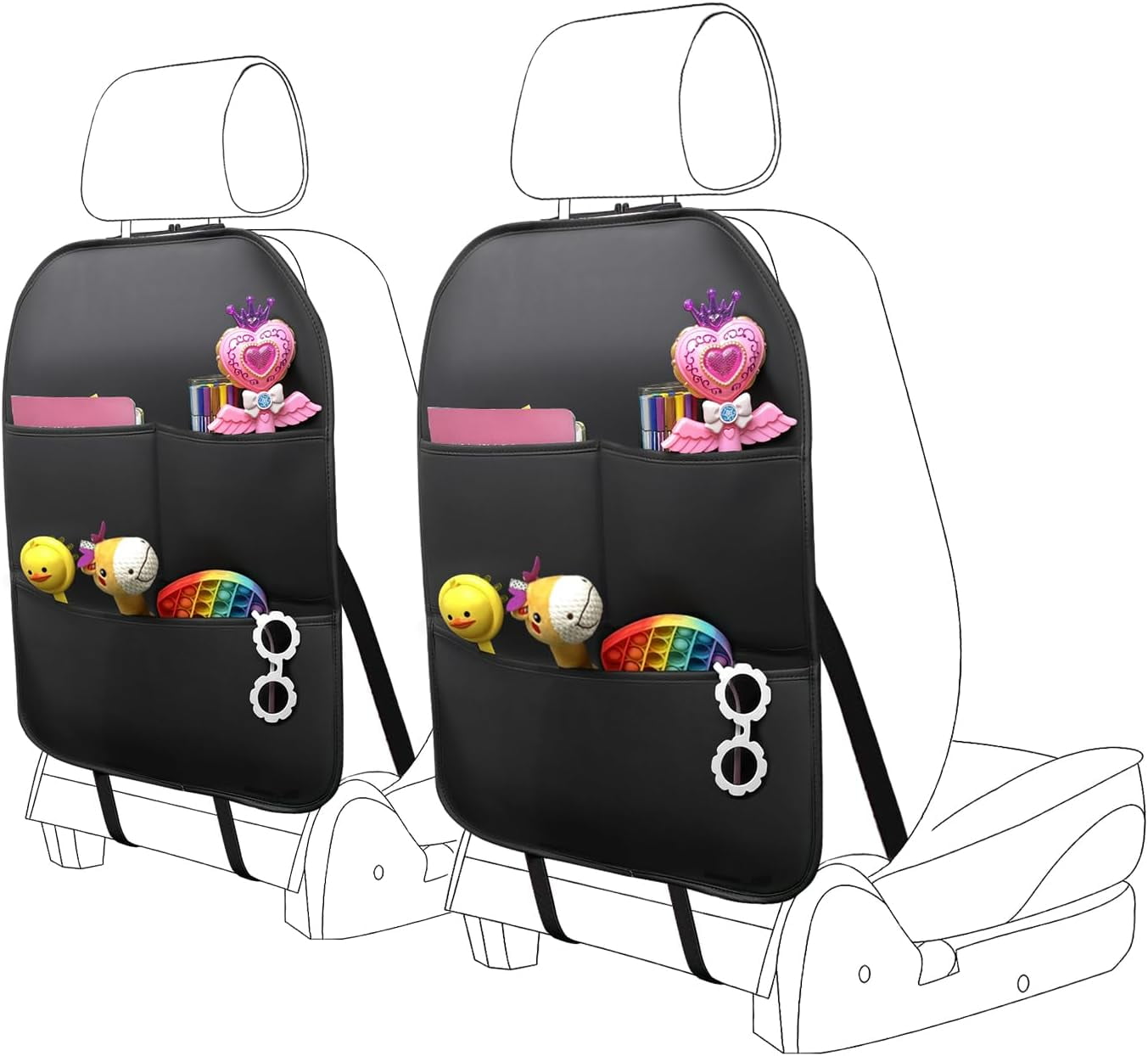 2 Pack PU Leather Kick Mat Back Seat Protector With 3 Storage Pockets ...