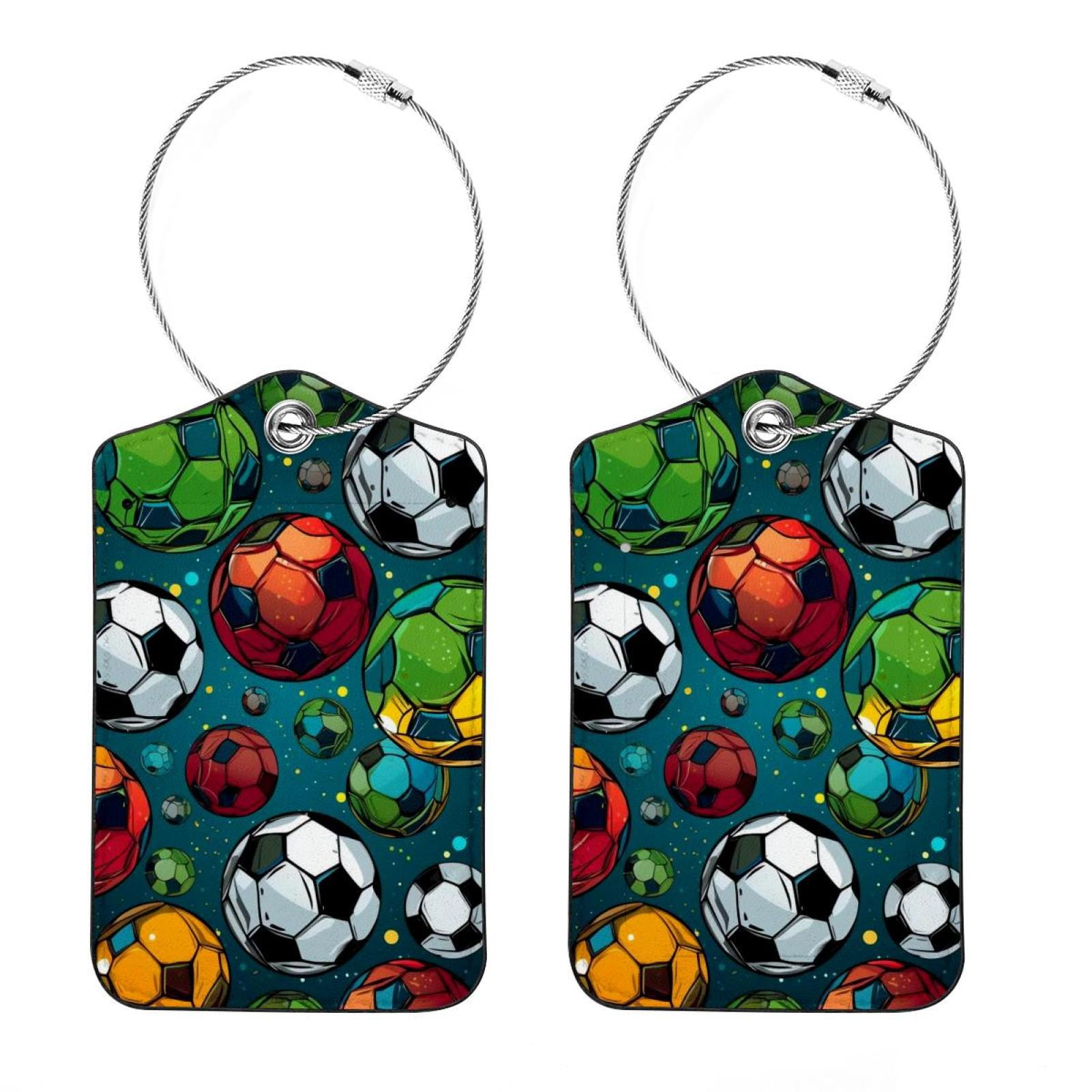 2 Pack of PU Leather Luggage Tags for Suitcase, Football Soccer Travel ...