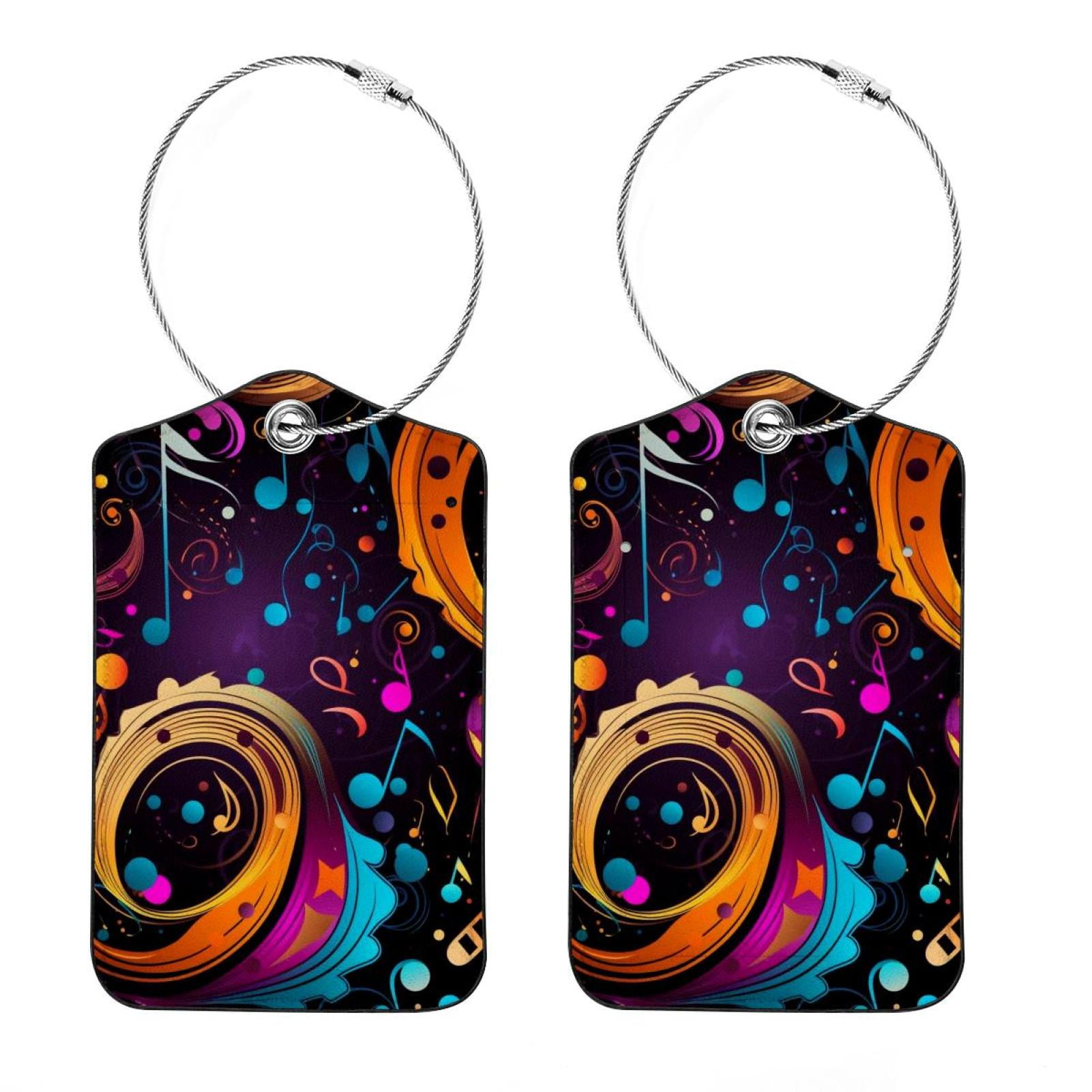 2 Pack of PU Leather Luggage Tags for Suitcase, Music Note Travel ...