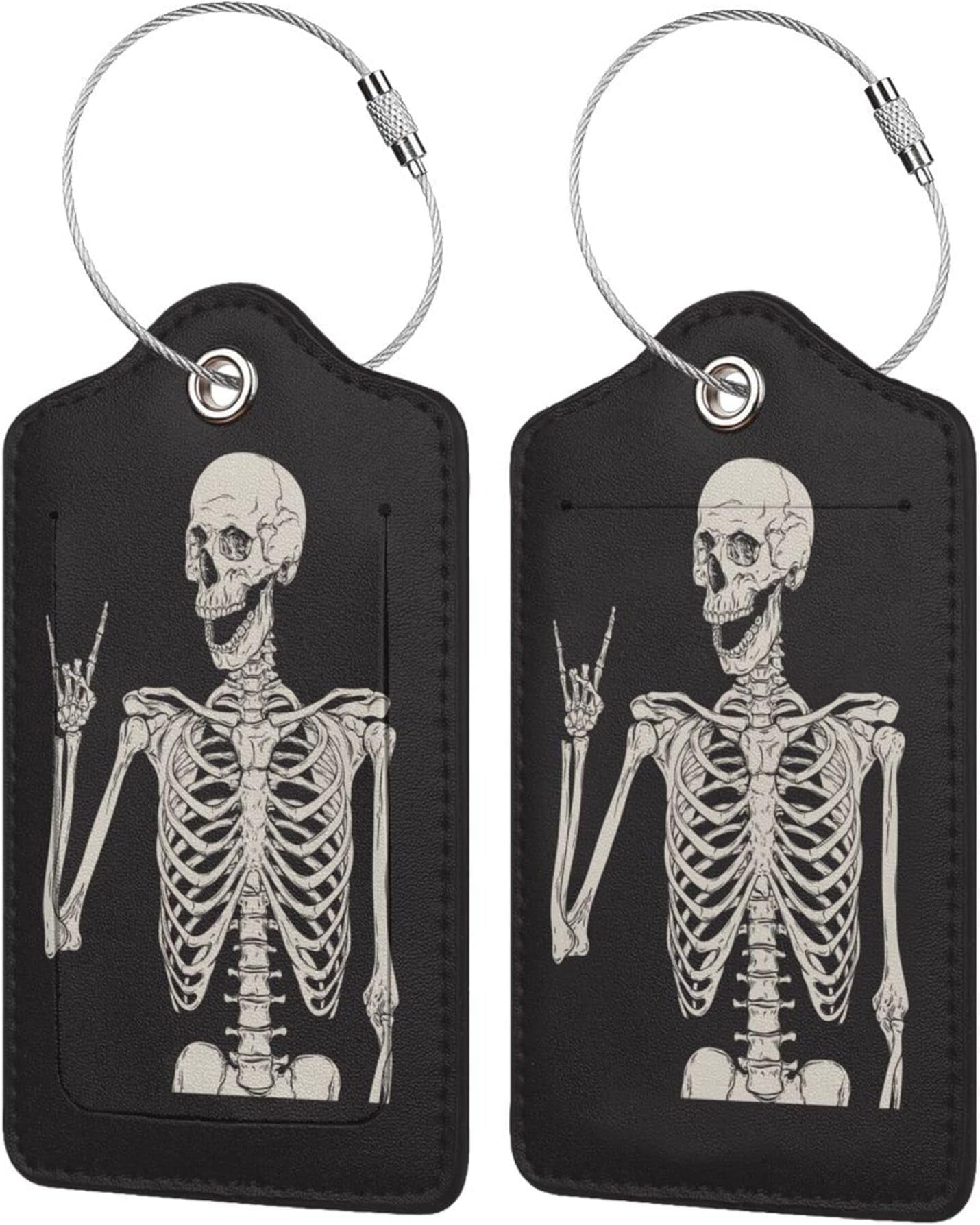 2 Pack PU Leather Luggage Tags with Cover & Stainless Steel Loop, ID ...