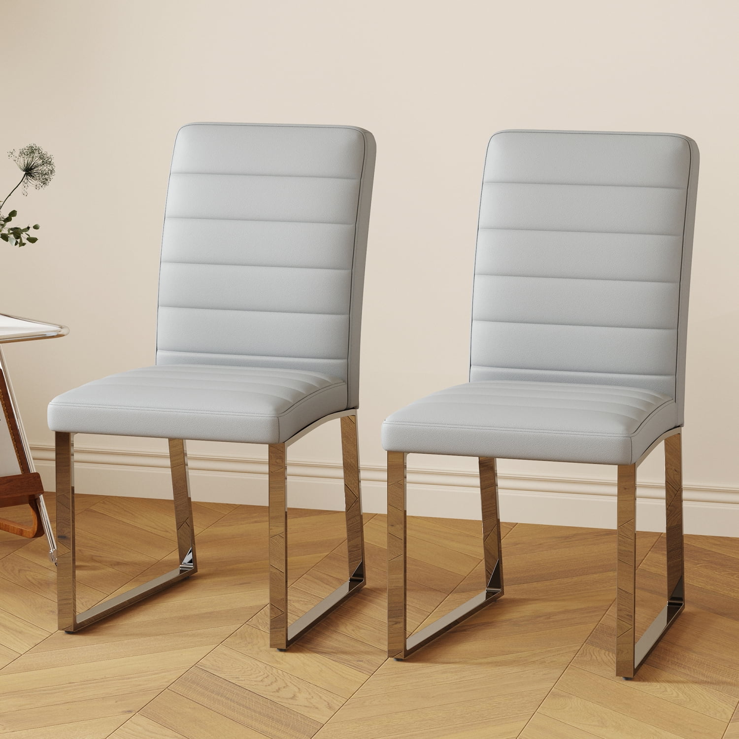 2-Pack PU Office/Dining Chairs with High-Density Foam, Sturdy Iron Legs ...