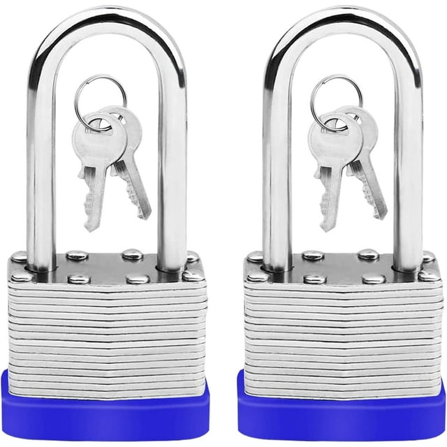 2 Pack Pad Lock, Long Shackle Padlock Steel Pad Lock Padlock with Keys ...