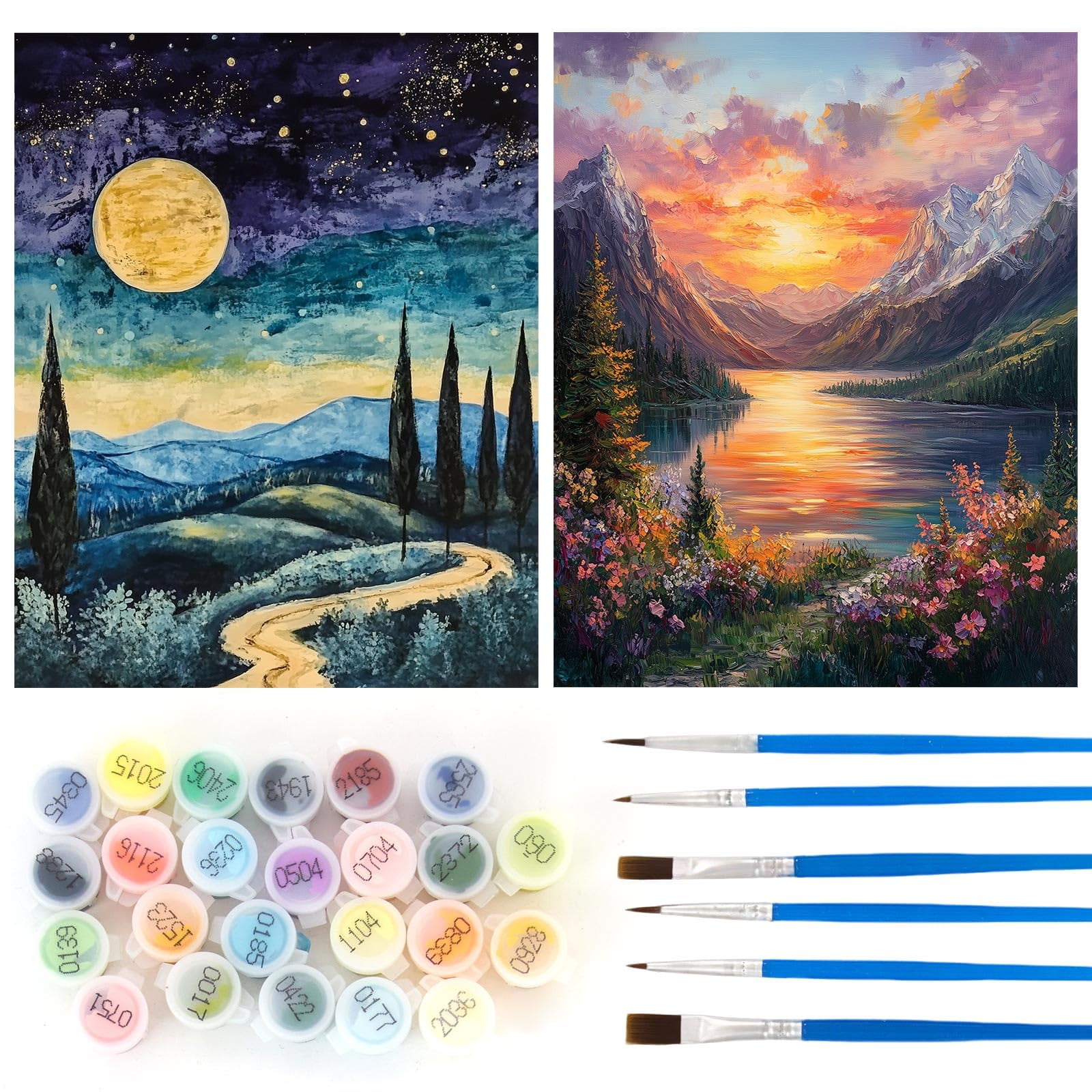 2 Pack Paint by Numbers Kit for Adults Flowers on Canvas 16x20 inch ...