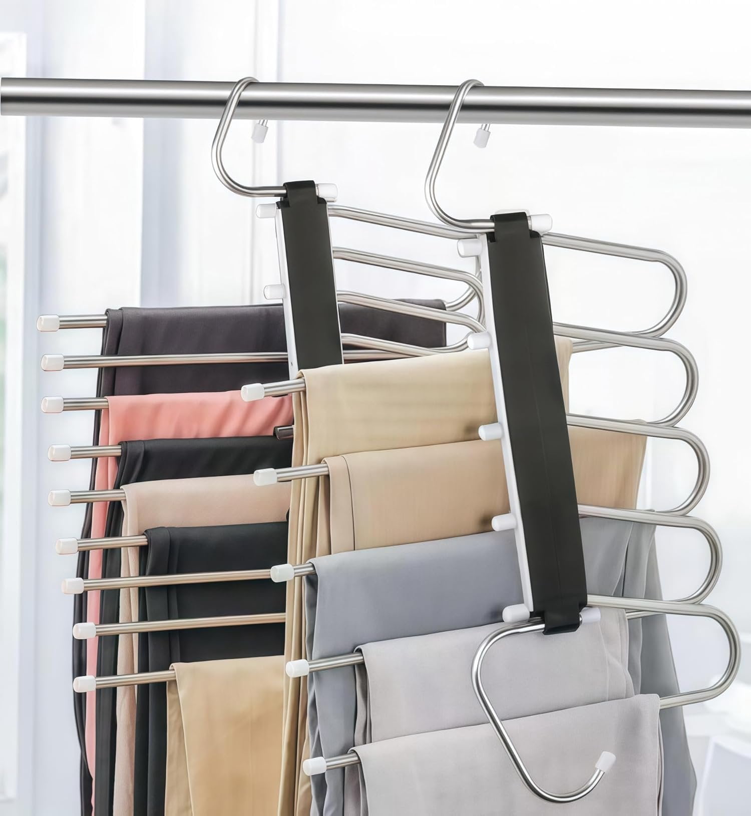 2 Pack Pants Hangers Space Saving Clothes Hangers 5 Layers, Non Slip ...