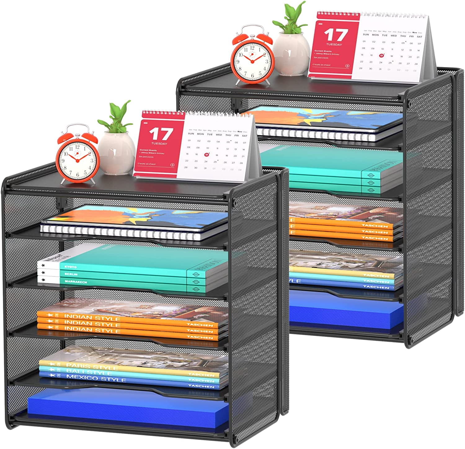 2 Pack Paper Letter Tray, Mesh Desk File Organizer with 5 Tier Shelf ...