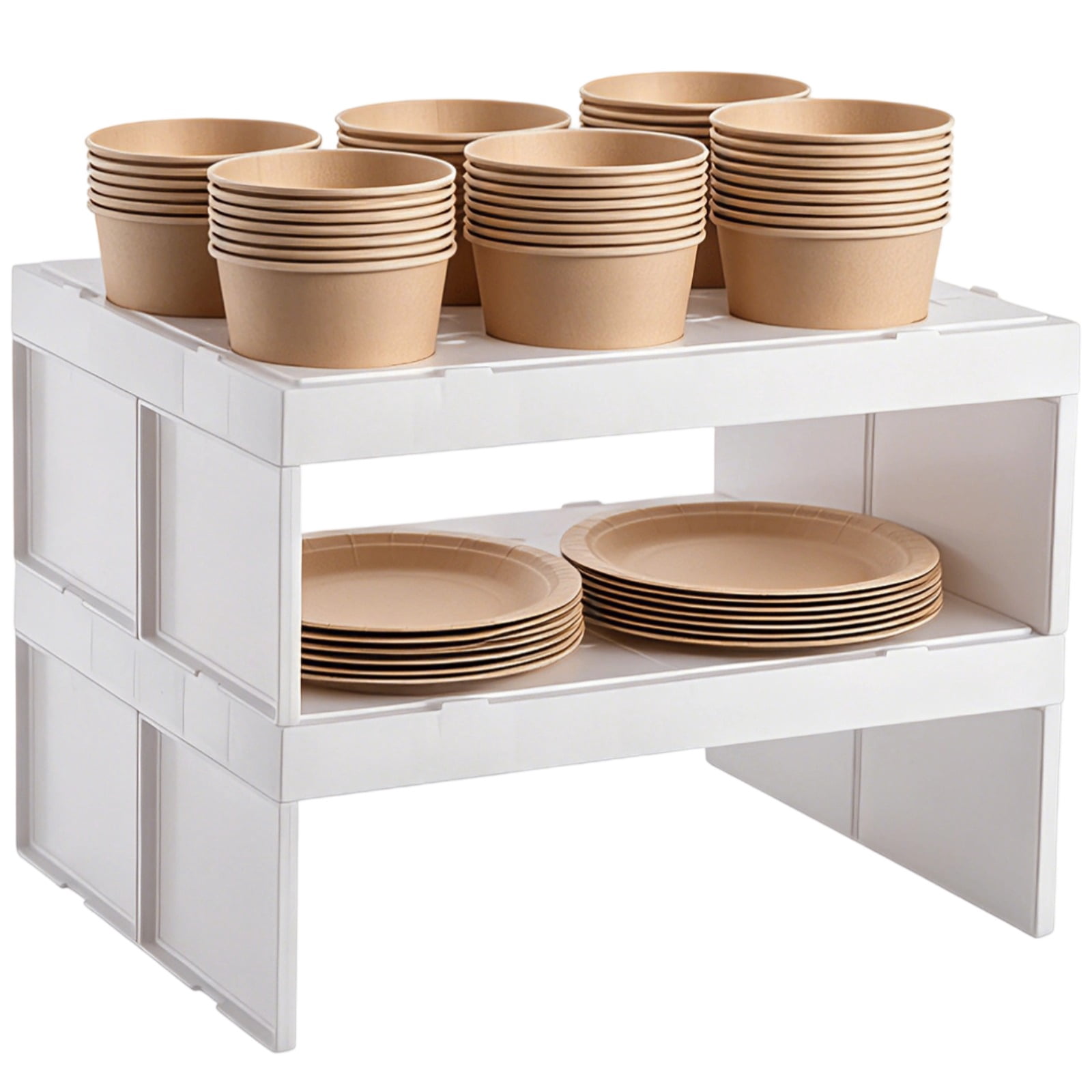 2 Pack Paper Plate and Bowl Dispenser Storage, Sturdy Plastic Stackable ...