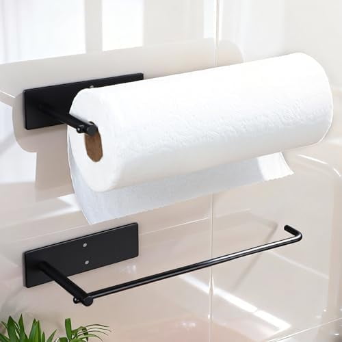 2 Pack Paper Towel Holder Under Cabinet, Adhesive or Drilling Paper ...