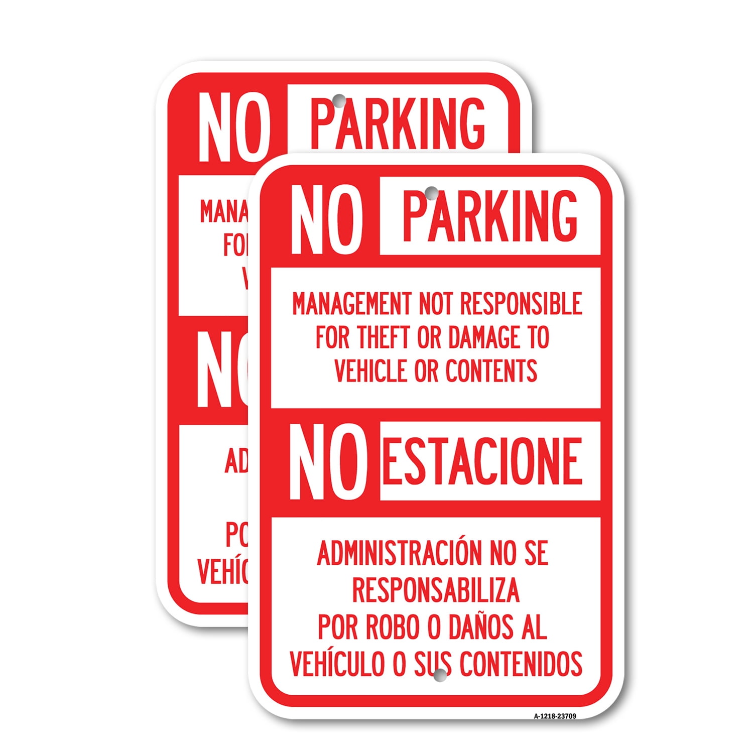 (2 Pack) No Parking Management Not Responsible for Theft or Damage to ...