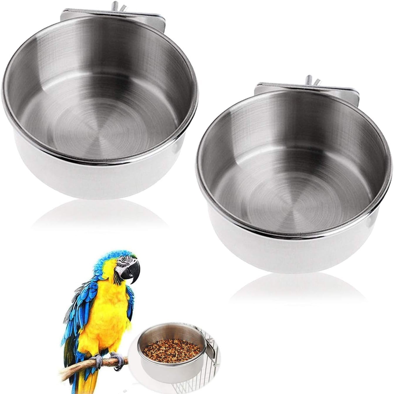 2 Pack Parrot Food Bowl Bird Feeder for cage, Stainless Steel Parrot ...
