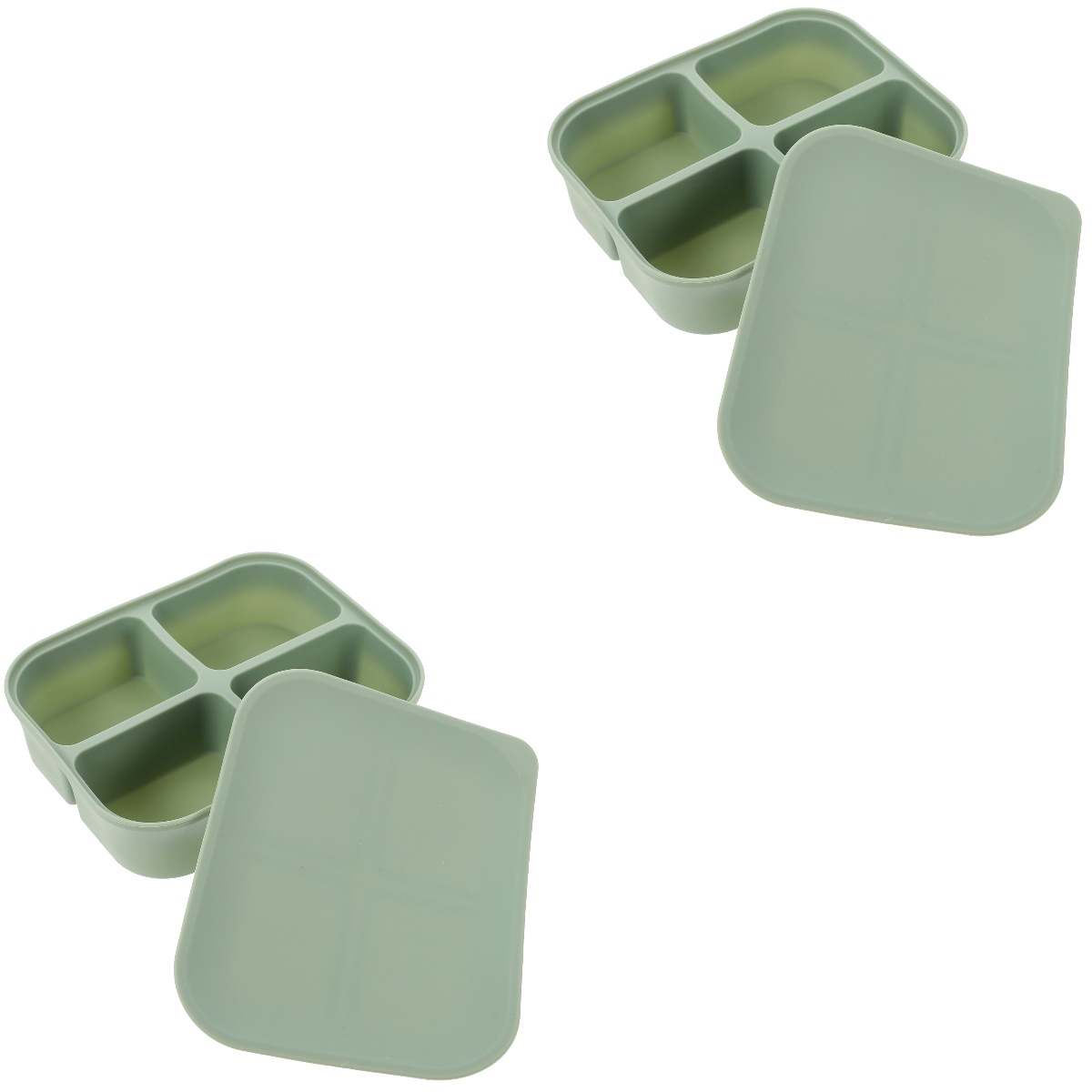2 Pack Partition Silicone Box 4 Compartment Snack Containers Food ...