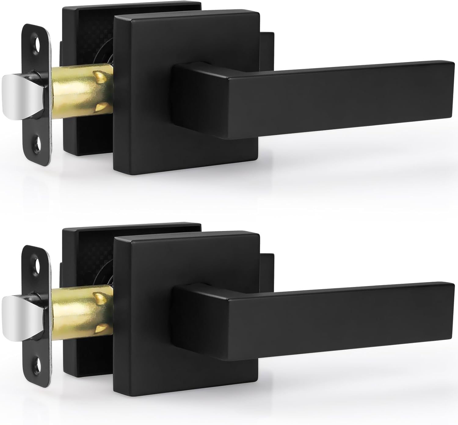 2 Pack Passage Door Levers, Matte Black Door Knobs Interior Square Door ...