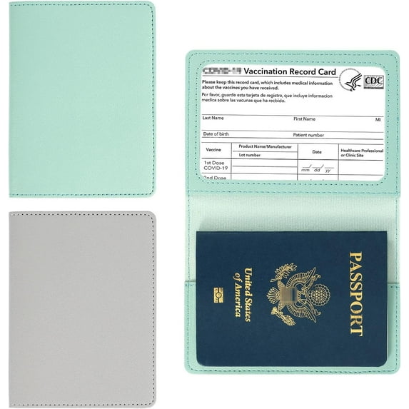 2 Pack Passport and Vaccine Card Holder PU Leather Passport Wallet ...
