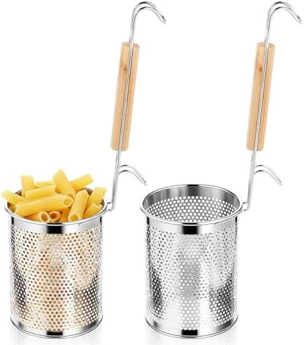 2 Pack Pasta Strainer with Handle Pasta Basket Spider Mesh Strainer ...