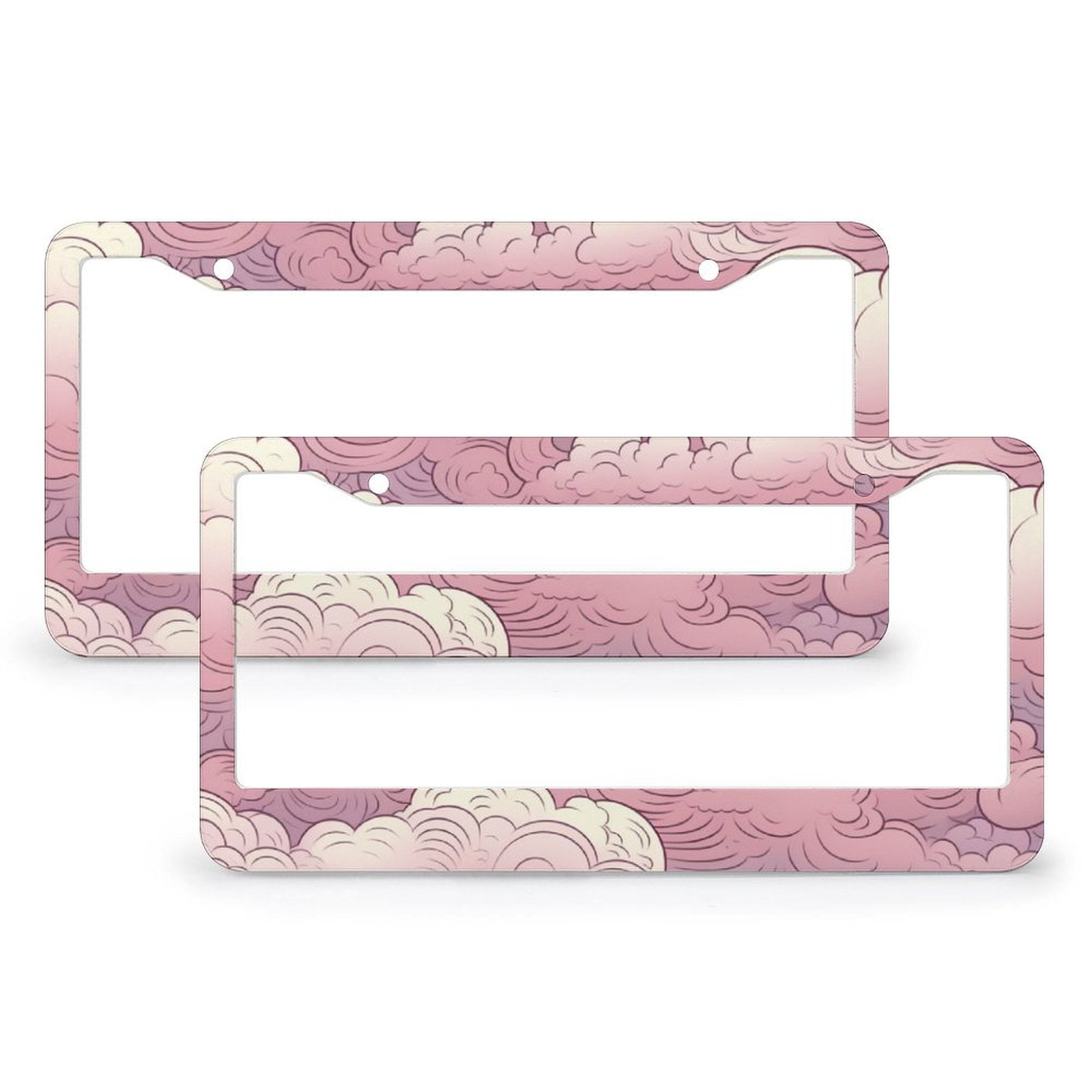 2 Pack Pastel Clouds Asthetic White And Pink Art License Plate Frames ...