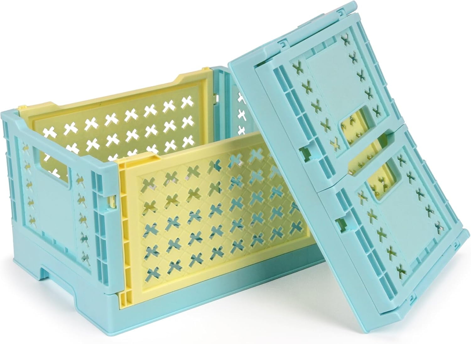 2-Pack Pastel Plastic Storage Crates, Foldable & Stackable Crates for ...