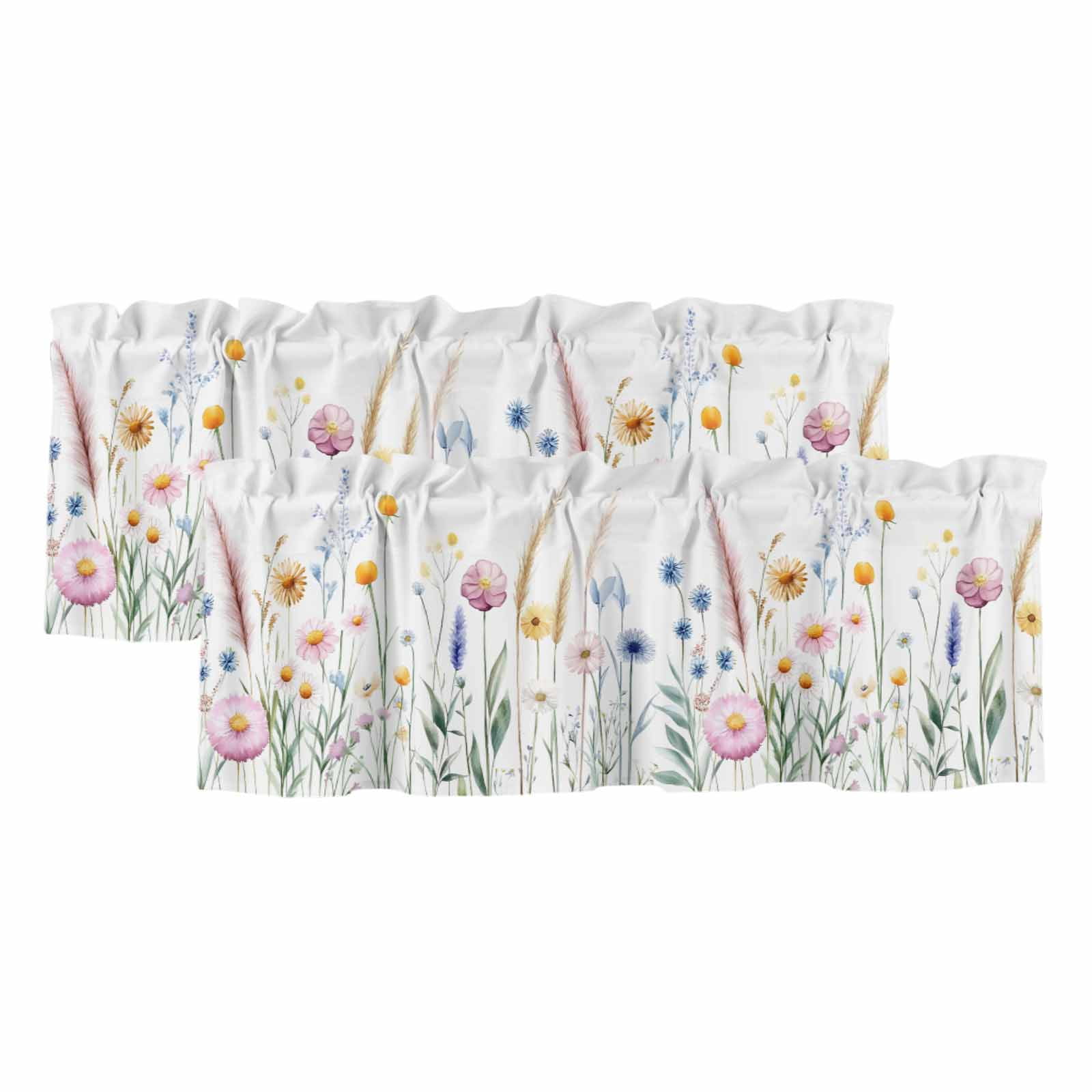 2 Pack Pastoral Flowers Valance for Window Retro Wildflowers Plants ...
