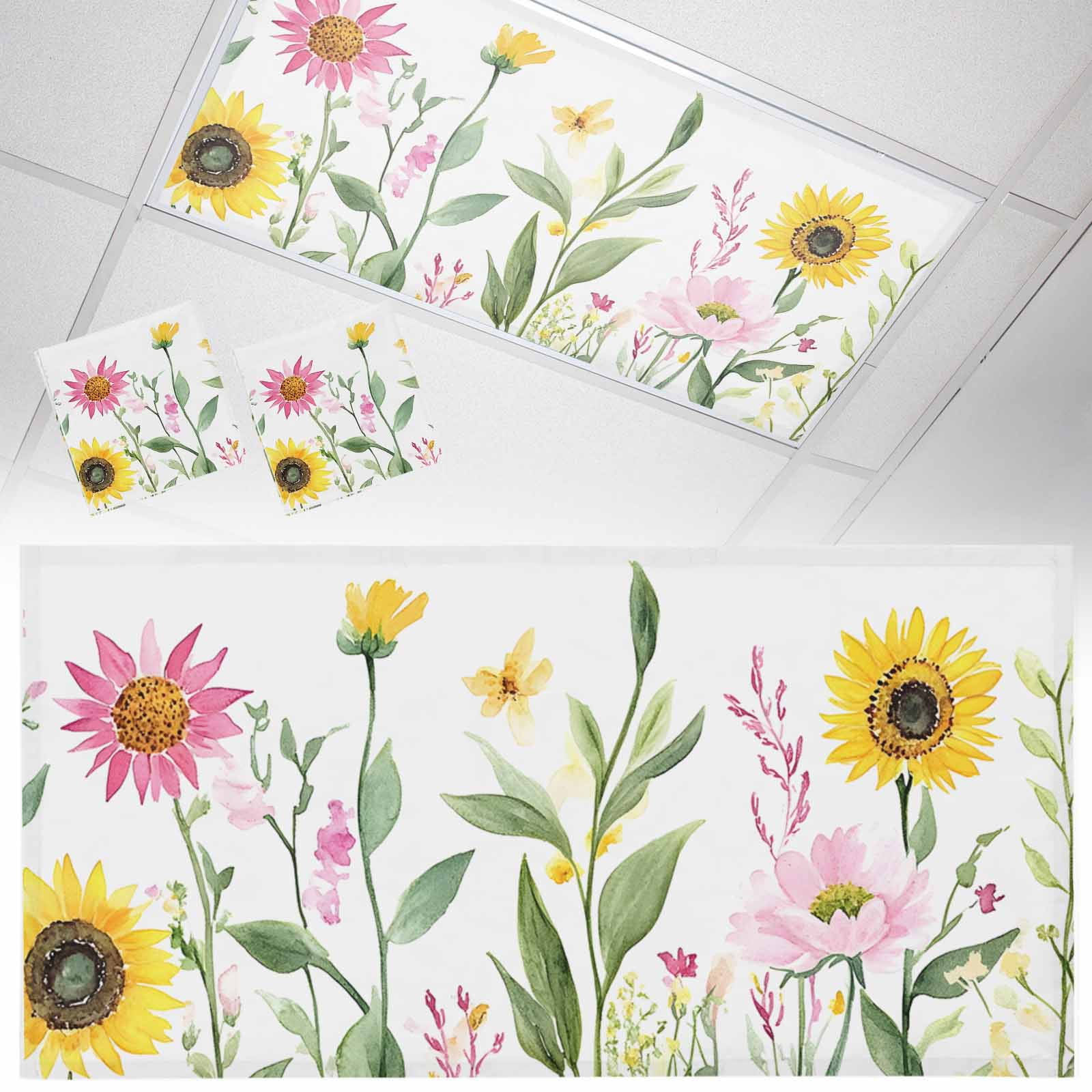 2 Pack Pastoral Sunflower Fluorescent Light Covers for Ceiling Lights ...