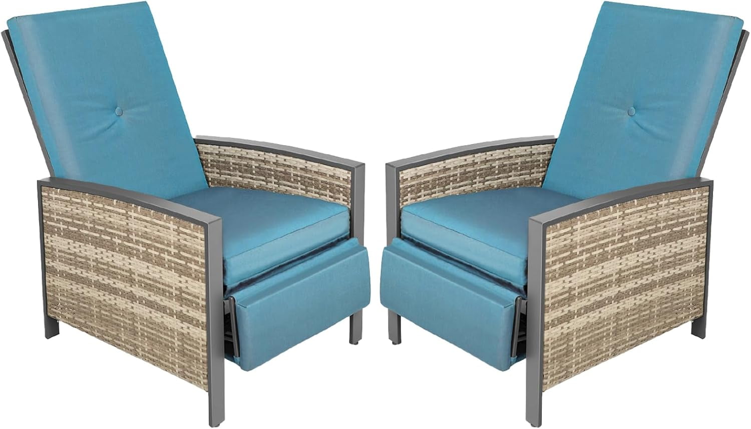 2 Pack Patio Wicker Chaise Lounge Chair, Outdoor Rattan Reclining Pool ...