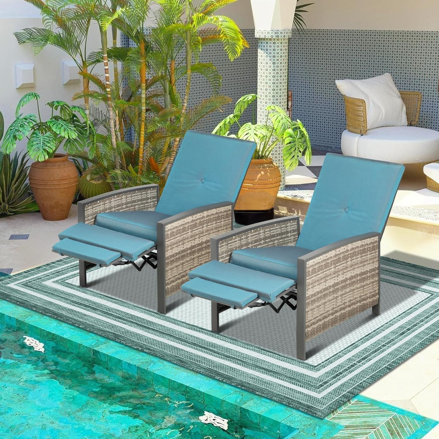 2 Pack Patio Wicker Chaise Lounge Chair, Outdoor Rattan Reclining Pool ...