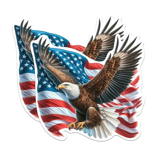 (2 Pack) Patriotic Bald Eagle Waving USA American Flag Stickers - US ...