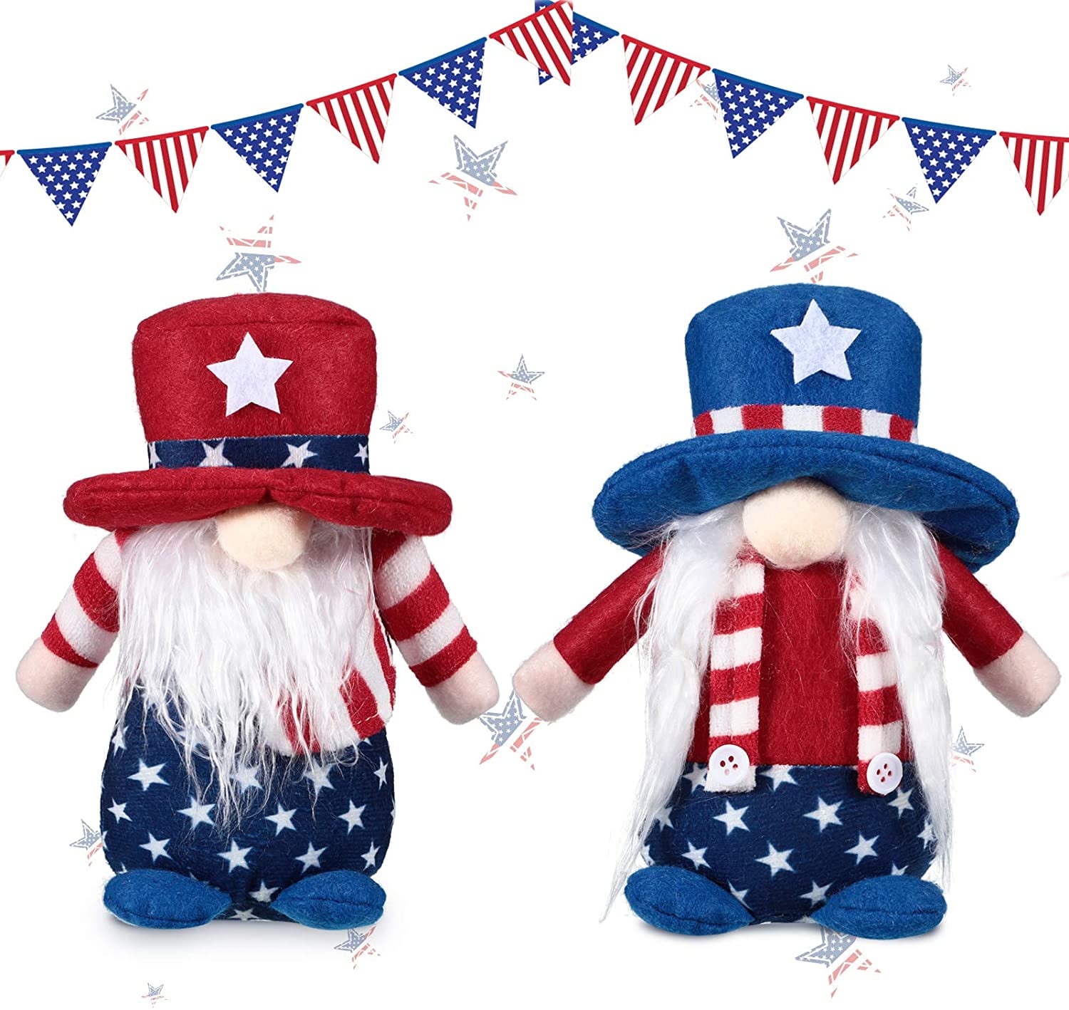 2 Pack Patriotic Gnome Doll 4th of July Gnomes Handmade Plush Fourth of July Decorations for ...