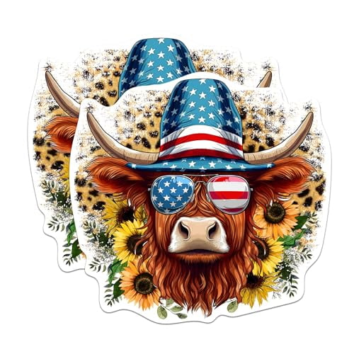 (2 Pack) Patriotic Highland Cow Magnets - 5" On Longest Side - Premium ...