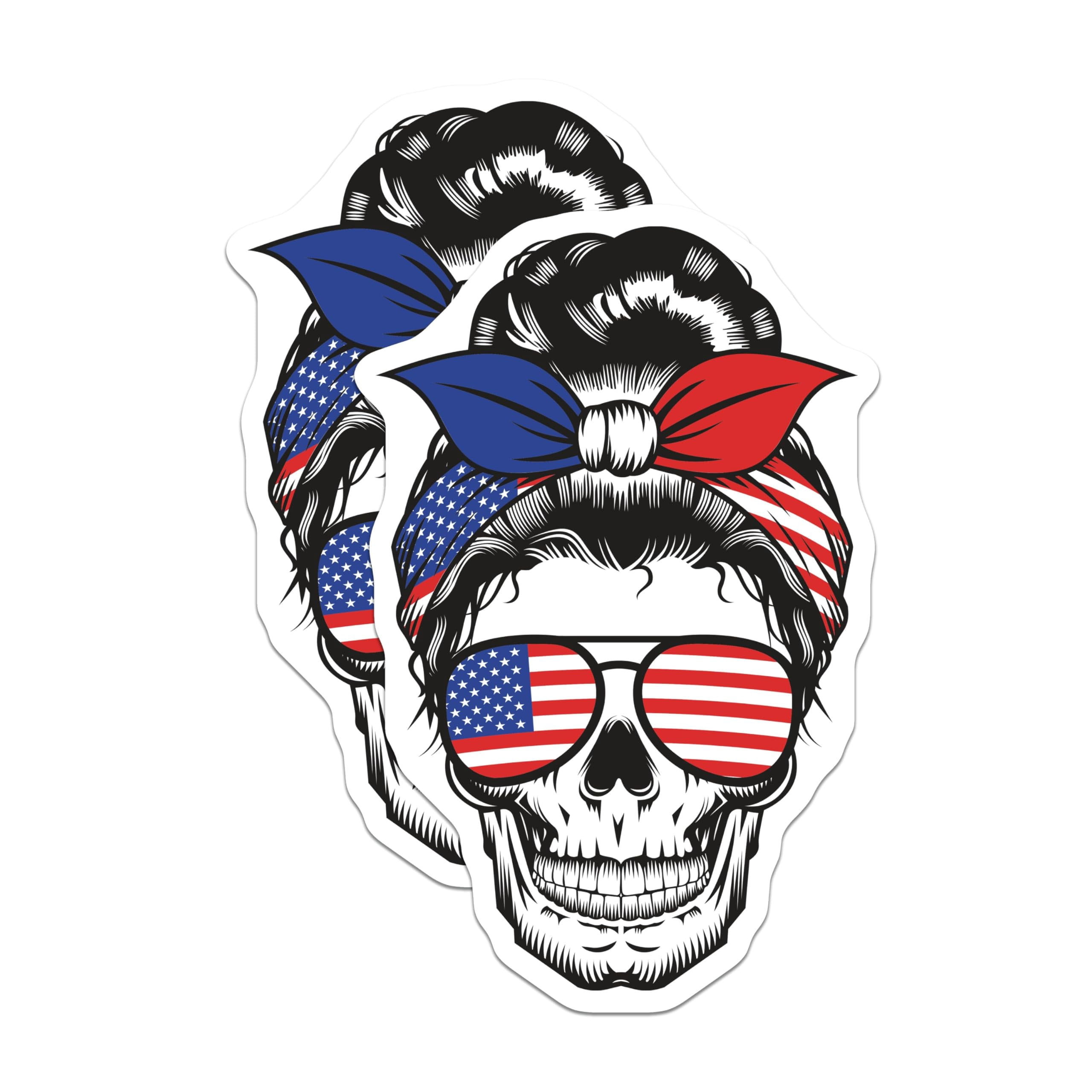 (2 Pack) Patriotic Skull Magnets - American Flag - Messy Bun ...
