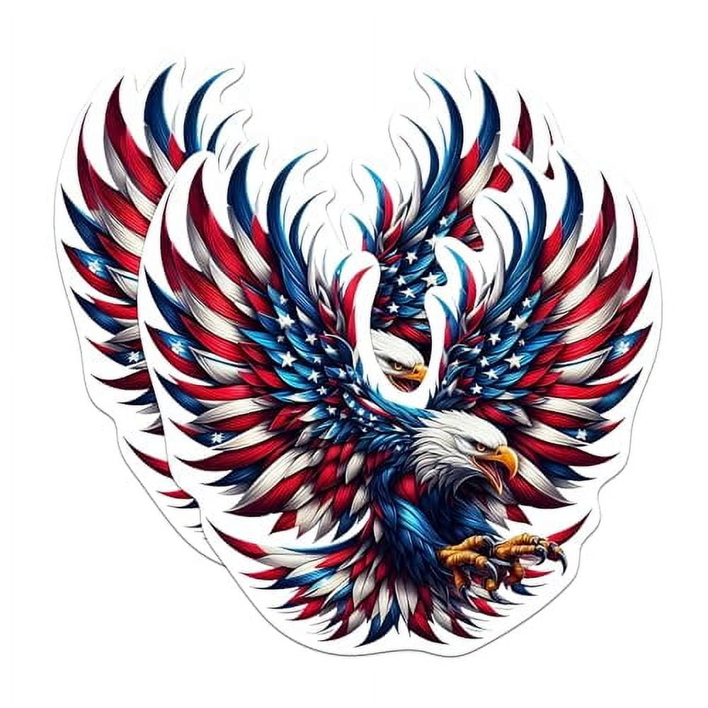 (2 Pack) Patriotic USA Flag Bald Eagle Screaming Eagle Stickers - USA ...