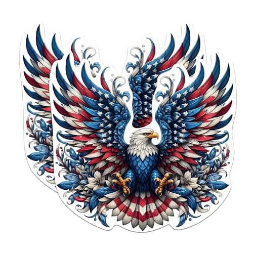 (2 Pack) Patriotic USA Flag Bald Eagle Screaming Eagle Stickers - USA ...