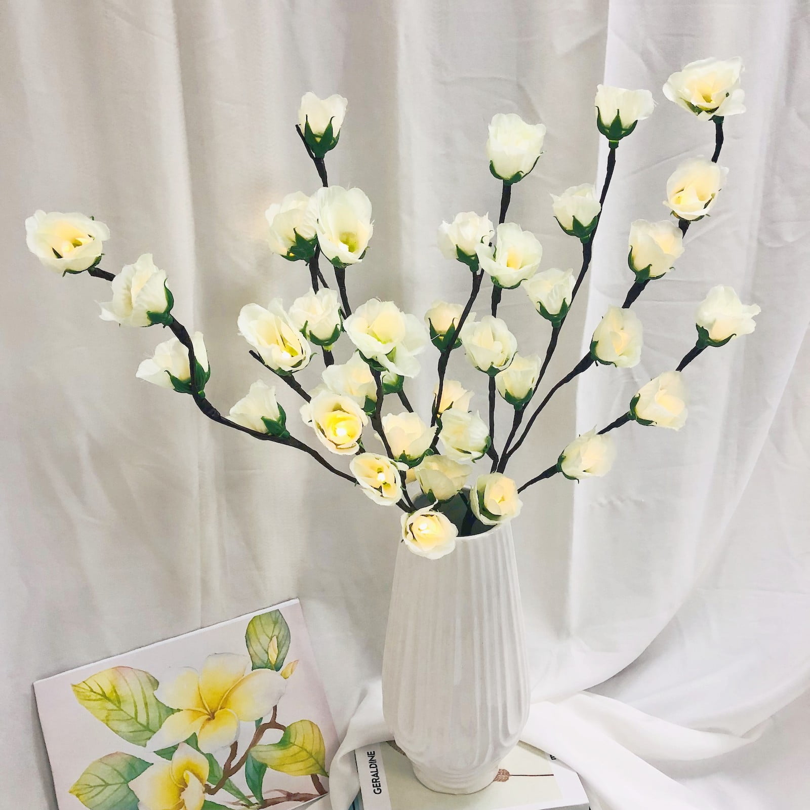 2 Pack Pea Green Rose Flower Twig Lights, 30 Inch 20 LED Artificial ...