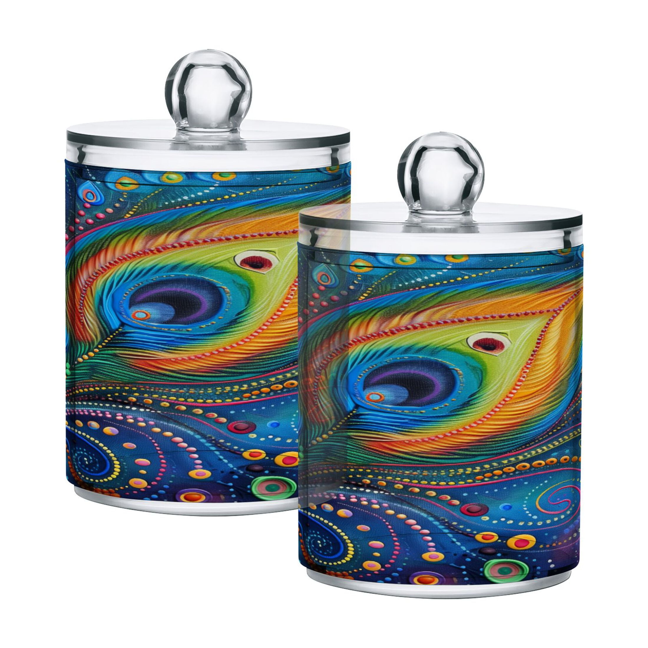 2 Pack Peacock Feather Qtip Holder Dispenser Clear Plastic Storage ...