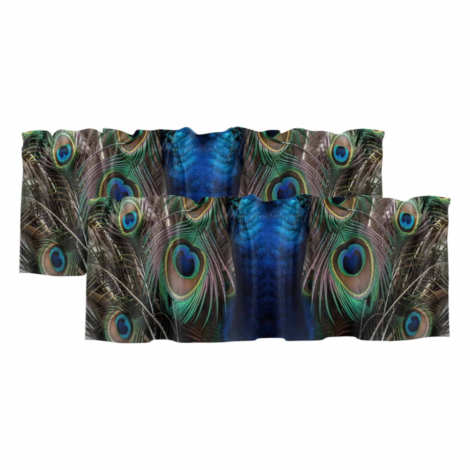 2 Pack Peacock Feather Valances for Windows Bedroom Living Room Window ...