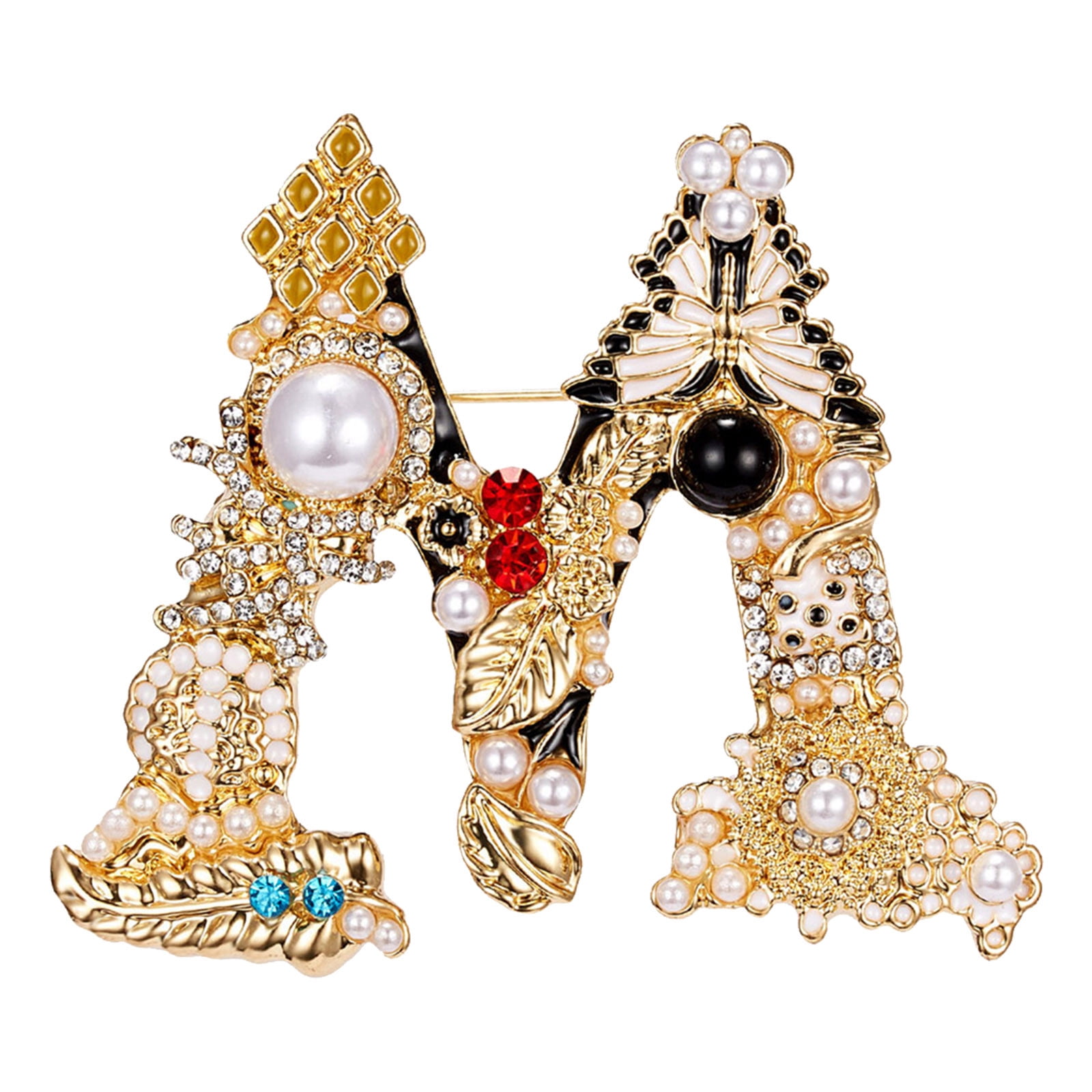 (2-Pack) Pearl initial Brooch Gold Pin for Dress Plated Enamel Colored ...