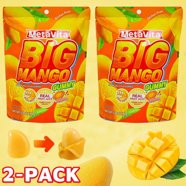 2 Pack Peelable Big Mango Gummy Candy Gluten-Free Candy Juicy Chewy Resealable 5 oz Individually ...