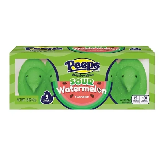PEEPS Sour Watermelon Flavored Marshmallow Chicks Easter Candy, 5 Count ...