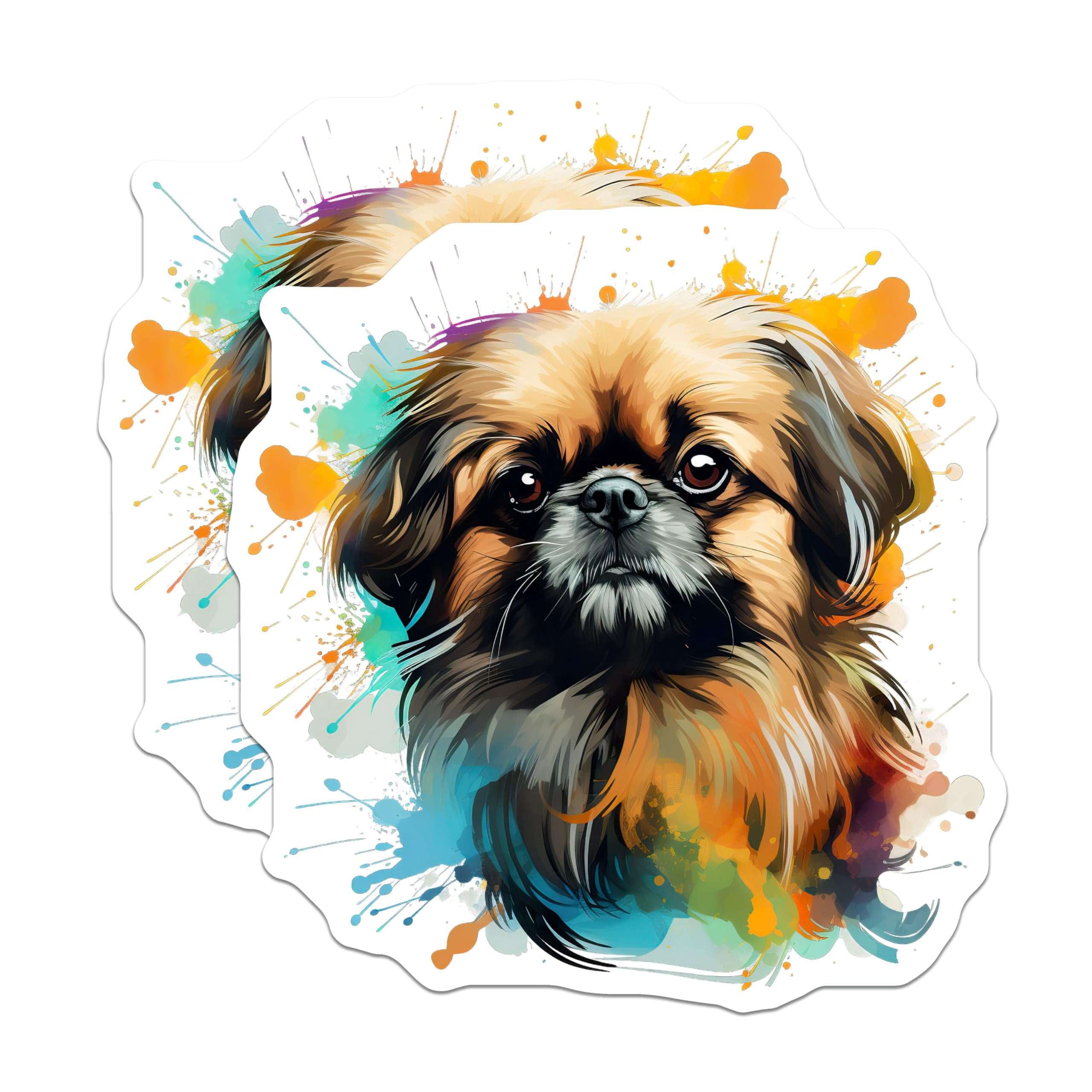 (2 Pack) Pekingese Dog Stickers - Watercolor Puppy Art - Fluffy Dog ...